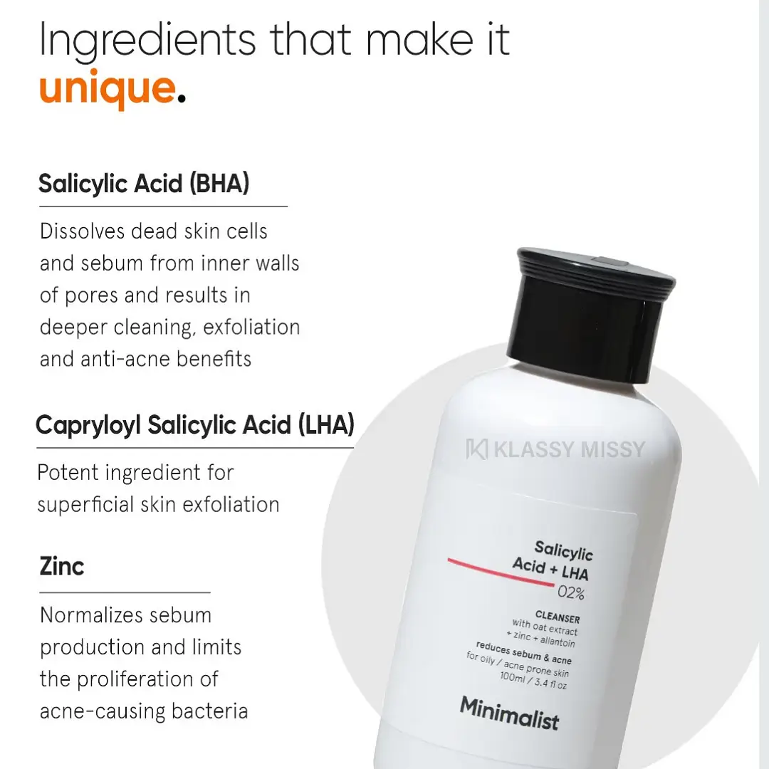 Minimalist Salicylic Acid + LHA 2% Cleanser For Acne Prone Sensitive skin