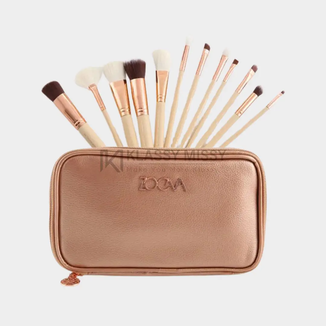 Zoeva 12 Pcs Makeup Brush Set With Pouch Rose Gold