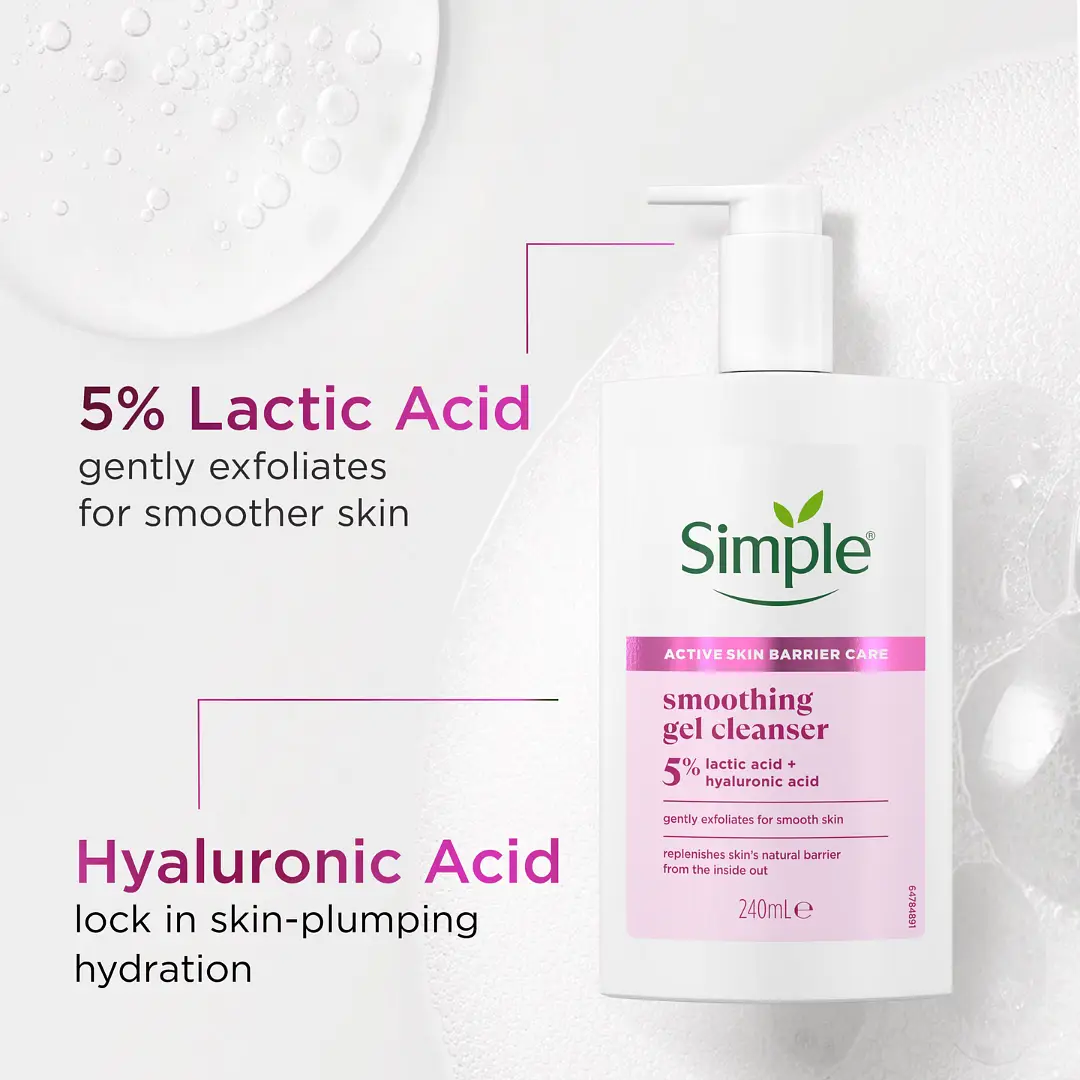 Simple Smoothing Gel Cleanser with 5% Lactic Acid + Hyaluronic Acid 240ml